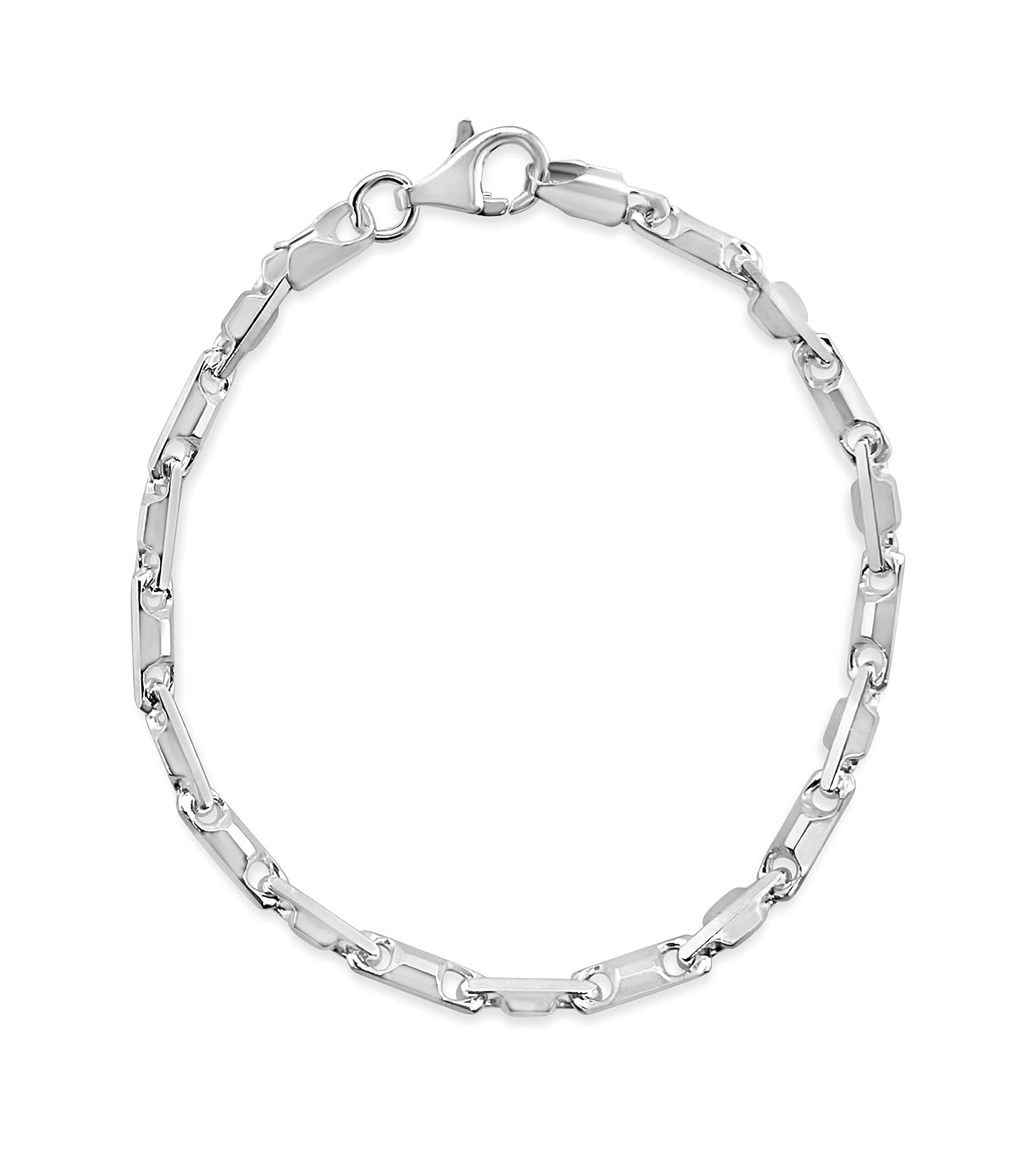 Olive & Chain 925 Sterling Silver Heshe Link Chain Bracelet, 4mm Width & 9 Inch Length, Men’s & Women’s