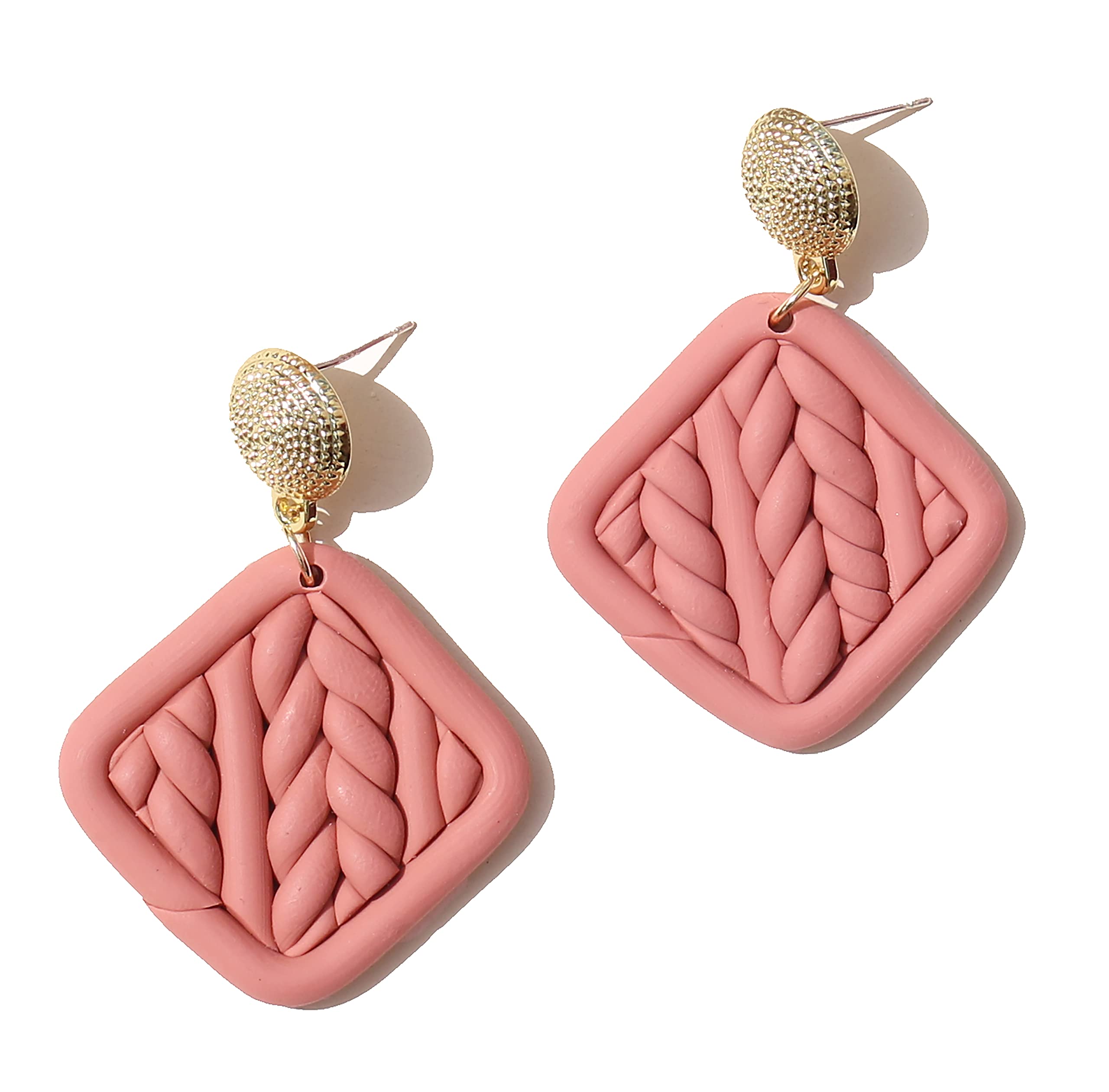 Polymer Clay Rattan Earring,Lavy Chsia Handmade Lightweight Statement Boho Drop Dangle Earrings,Jewelry Gifts for Women Girls (B)