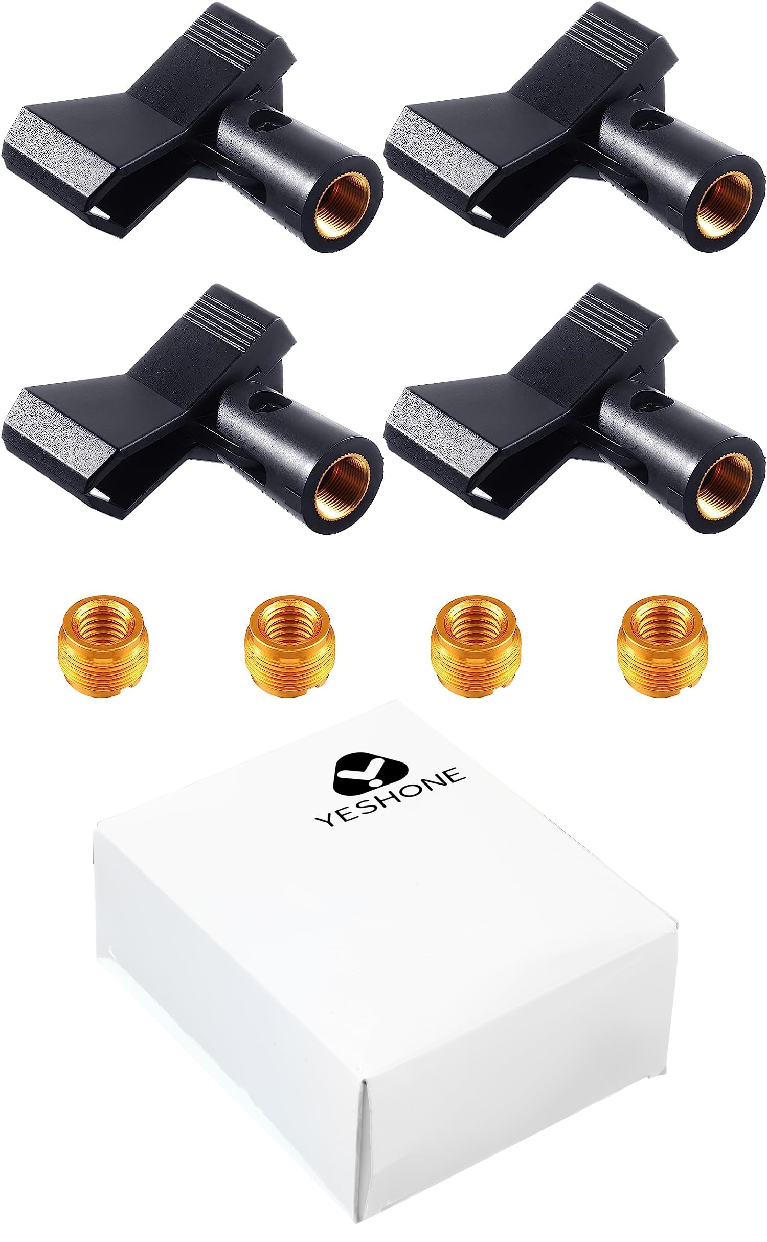 Mic Clips for Stands 4 Pieces Microphone Clip Holder with 4 Adapters Adjustable Microphone Holder Wireless Mic Holder Clamp for Mic Stand with 5/8 Inch Male to 3/8 Inch Female Adapter