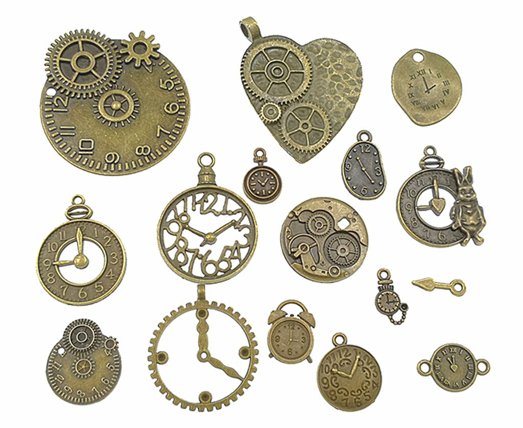 Kinteshun Clocks and Watches Dial Face Movement Charm Alloy Multistyle Steampunk Pendant Charm Connector for DIY Jewelry Making Accessaries(100 grams) (Bronze)