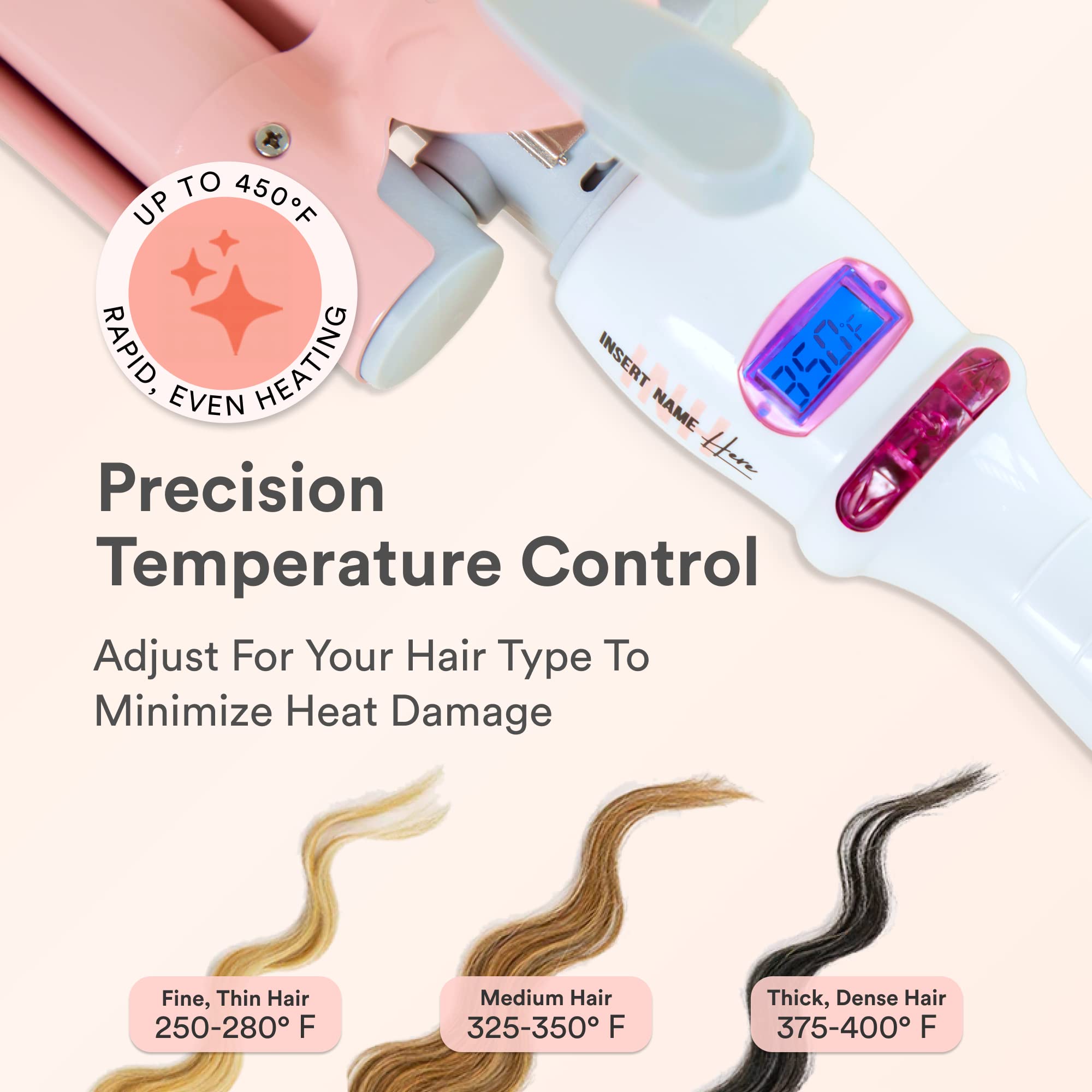 INH Hair Waver Curling Iron | 3 Barrel Ceramic Curler Wand for Beach Waves, Digital Temperature Control, Rotating Cord, Thick and Long Hair - 25mm | Insert Name Here Waver
