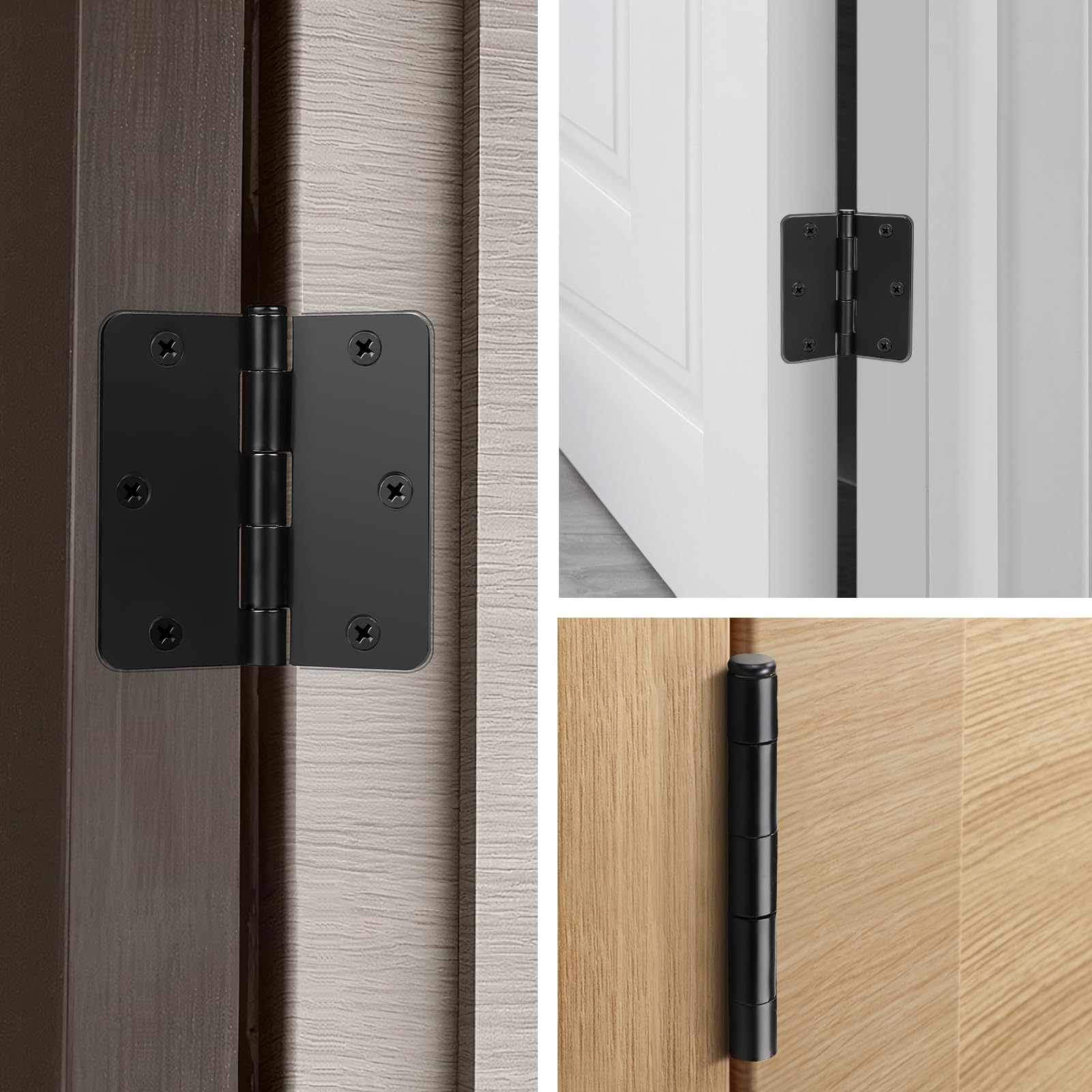 KNOBWELL 24 Pack of Matte Black Door Hinges - 3.5 Inch X 3.5 Inch Interior Door Hinges for Doors Black Finish with 1/4" Radius Corners