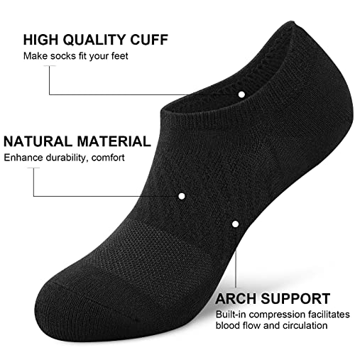 PAPLUS No Show Socks Womens 6 Pairs, Non Slip Cushioned Low Ankle Socks with Arch Support