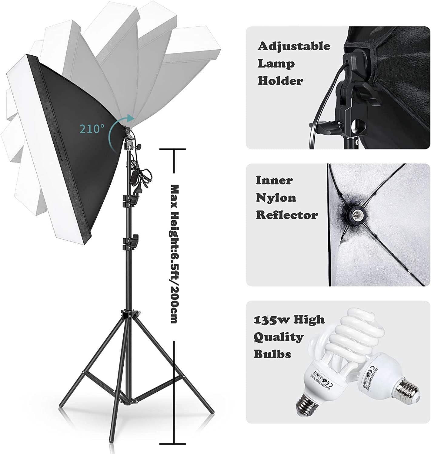 Kshioe Photography Softbox Lighting Kit Continuous Lighting System Photo Equipment Soft Studio Light with Light Stands and Convenient Carry Bag (135w 3 Sets)