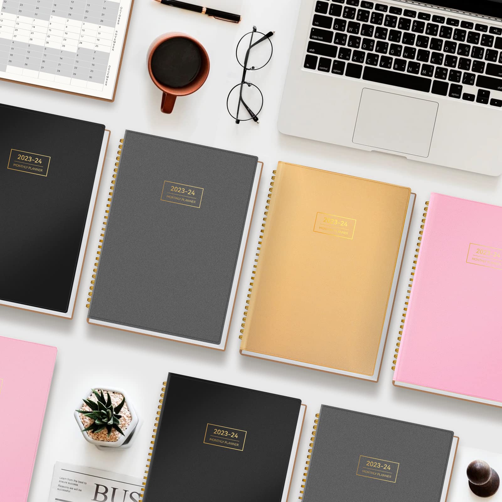 Monthly Planner 2023-2024, Monthly Calendar Planner, 18-Month Planner, Jul.2023-Dec.2024, AIMPEAK Monthly Planner with Spiral Binding, Faux Leather, Grey, 7"x10"