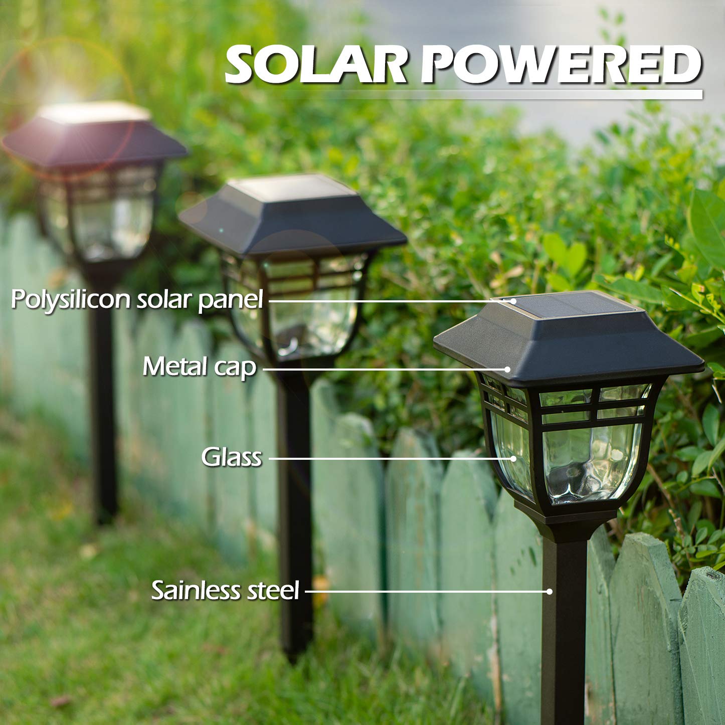 LeiDrail Solar Pathway Lights Outdoor Super Bright Glass Metal Path Light Warm White LED Classical Landscape Decorative Lighting Waterproof for Garden Yard Patio Lawn Walkway - 6 Pack