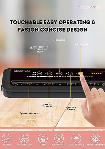MegaWise Powerful and Compact Vacuum Sealer Machine One-Touch Automatic Food Sealer