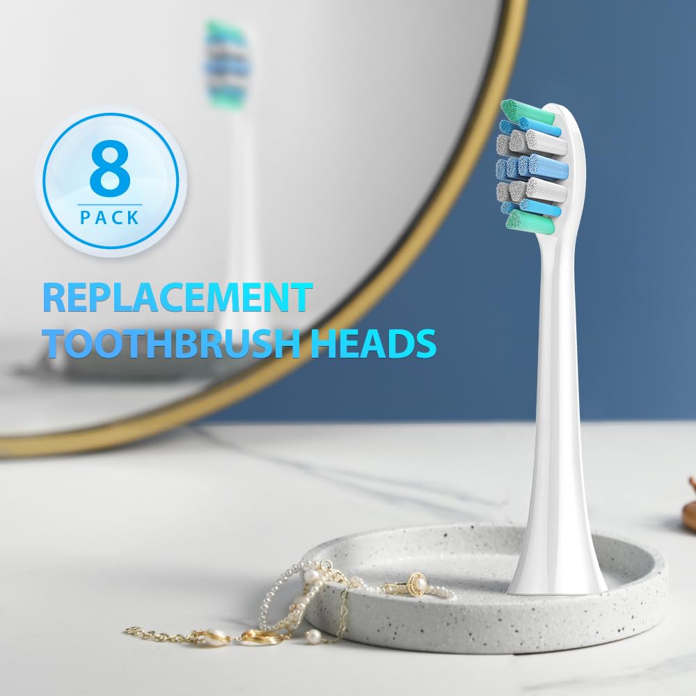 Replacment Toothbrush Heads Compatible with Philips Sonicare ProtectiveClean,DailyClean,HealthyWhite Electric Toothbrush, Replacment Brush Heads Refills, 8 Pack (White-8 Pack)