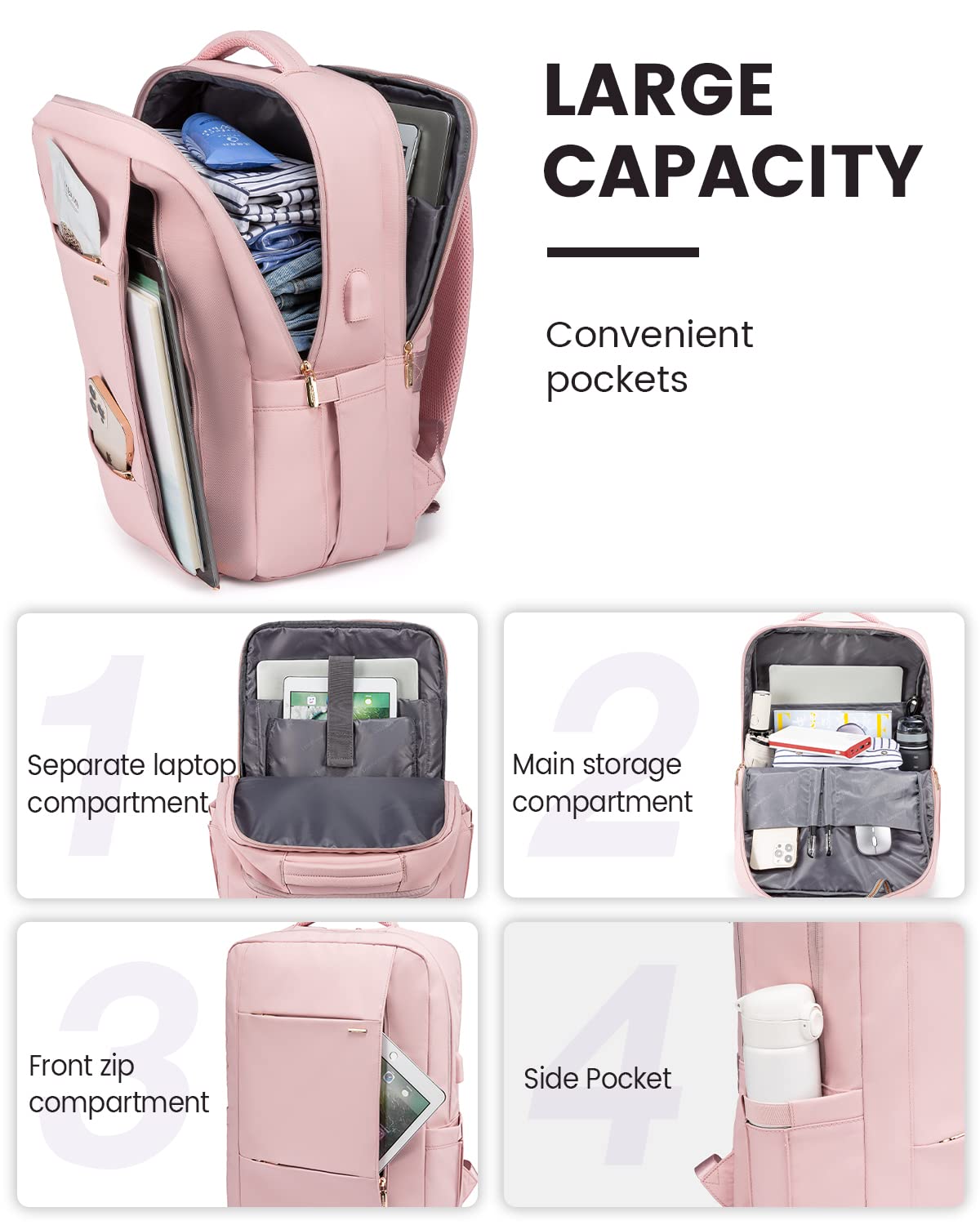 LOVEVOOK Laptop Backpack for Women & Men, Unisex 17 inch Waterproof Travel Backpack, Smart Work Backpack Casual Daypack with USB Charging Port, Computer Backpack for Business