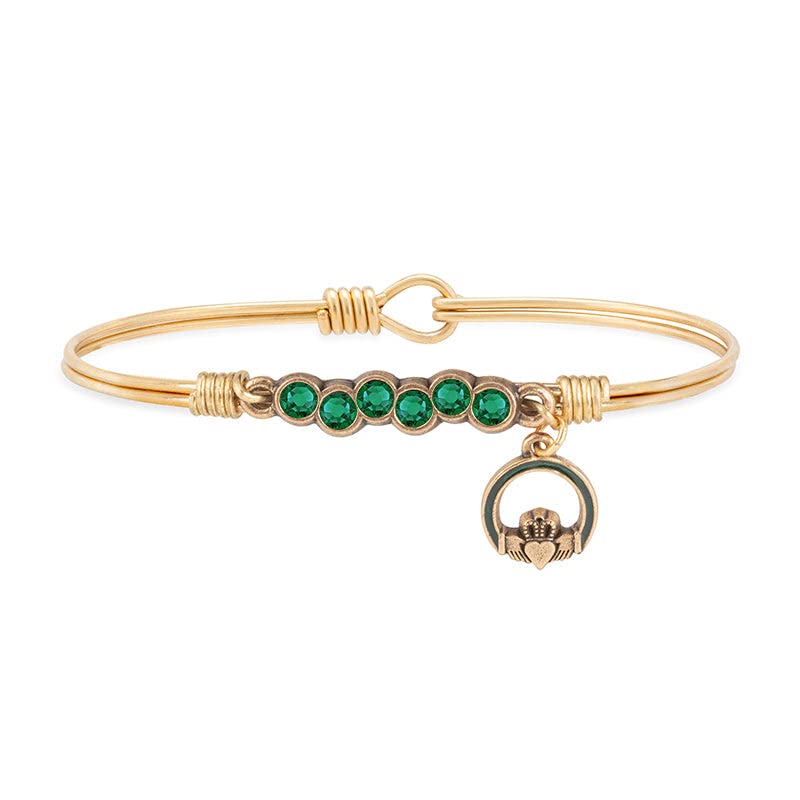 Luca + Danni Claddagh Starlight Bangle Bracelet For Women - Silver Tone Regular Size Made in USA