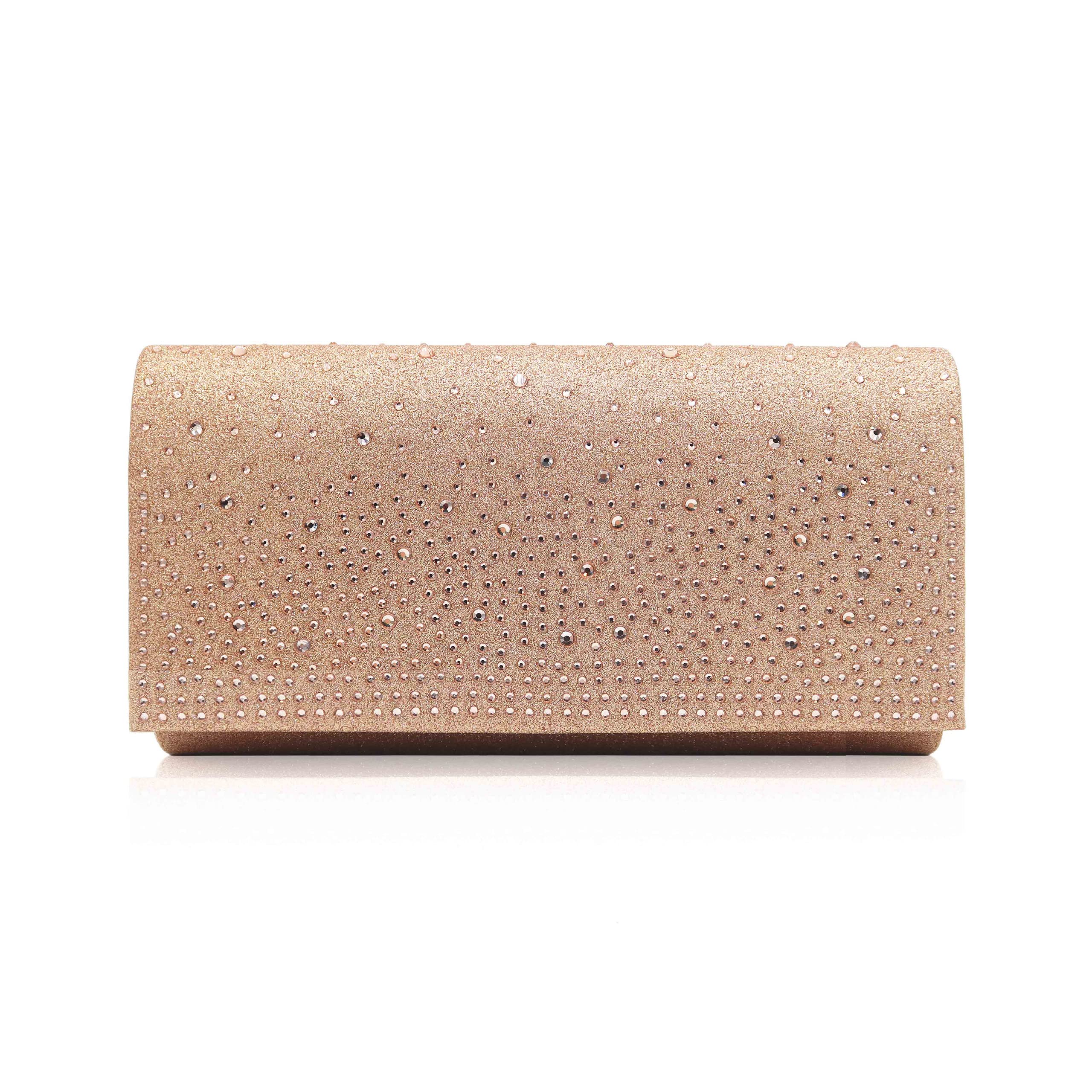 OOTD LAND Womens Evening Bag Glitter Clutch Purse for Wedding Party with Rhinestone (Champagne)
