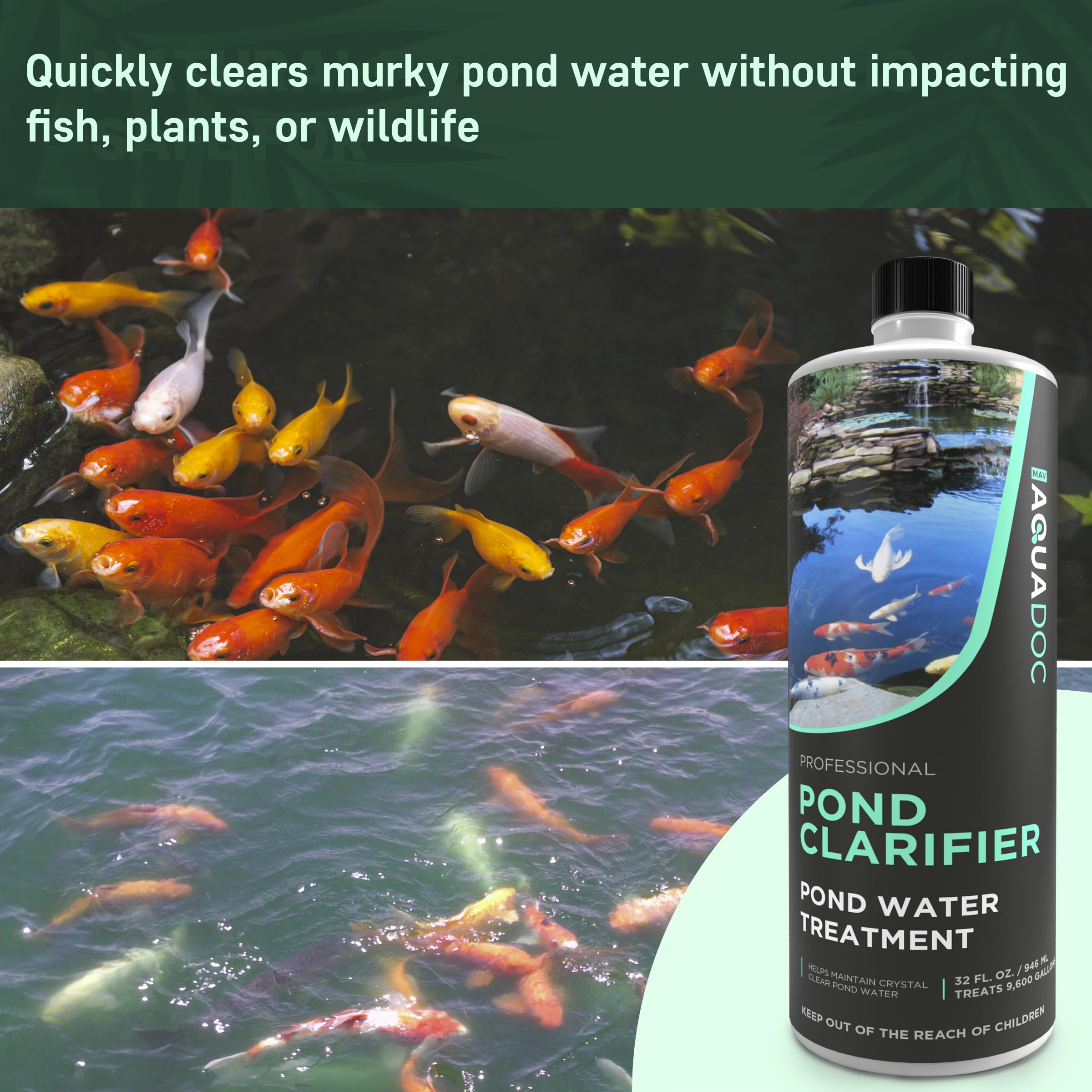 Pond Clarifier - Fish-Friendly Koi Pond Water Clarifier to Quickly Clear Murky Pond Water and Remove Pond Sludge with Natural Enzymes - Fish Pond Water Treatment - AquaDoc Pond Supplies