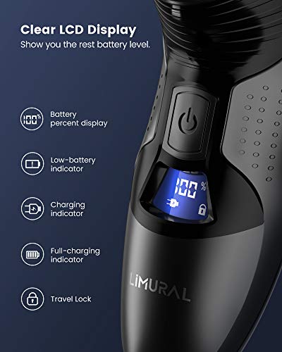 Limural Mens Electric Razors for Shaving, Electric Shavers for Men with Extra Replacement Blade LED Cordless Rechargeable Wet/Dry, Cordless Close Shave Men’s Grooming Kit with Pop-up Beard Trimmer