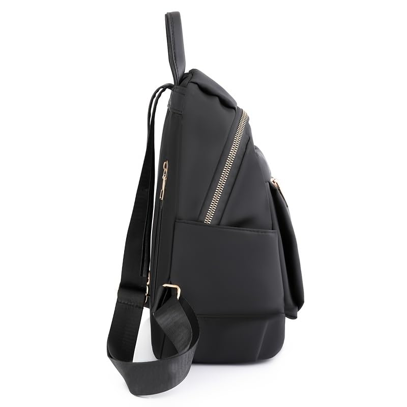Kteubro Nylon Flower Embroidery Backpack, Large Capacity Laptop Bag With Adjustable Strap For Work & Travel