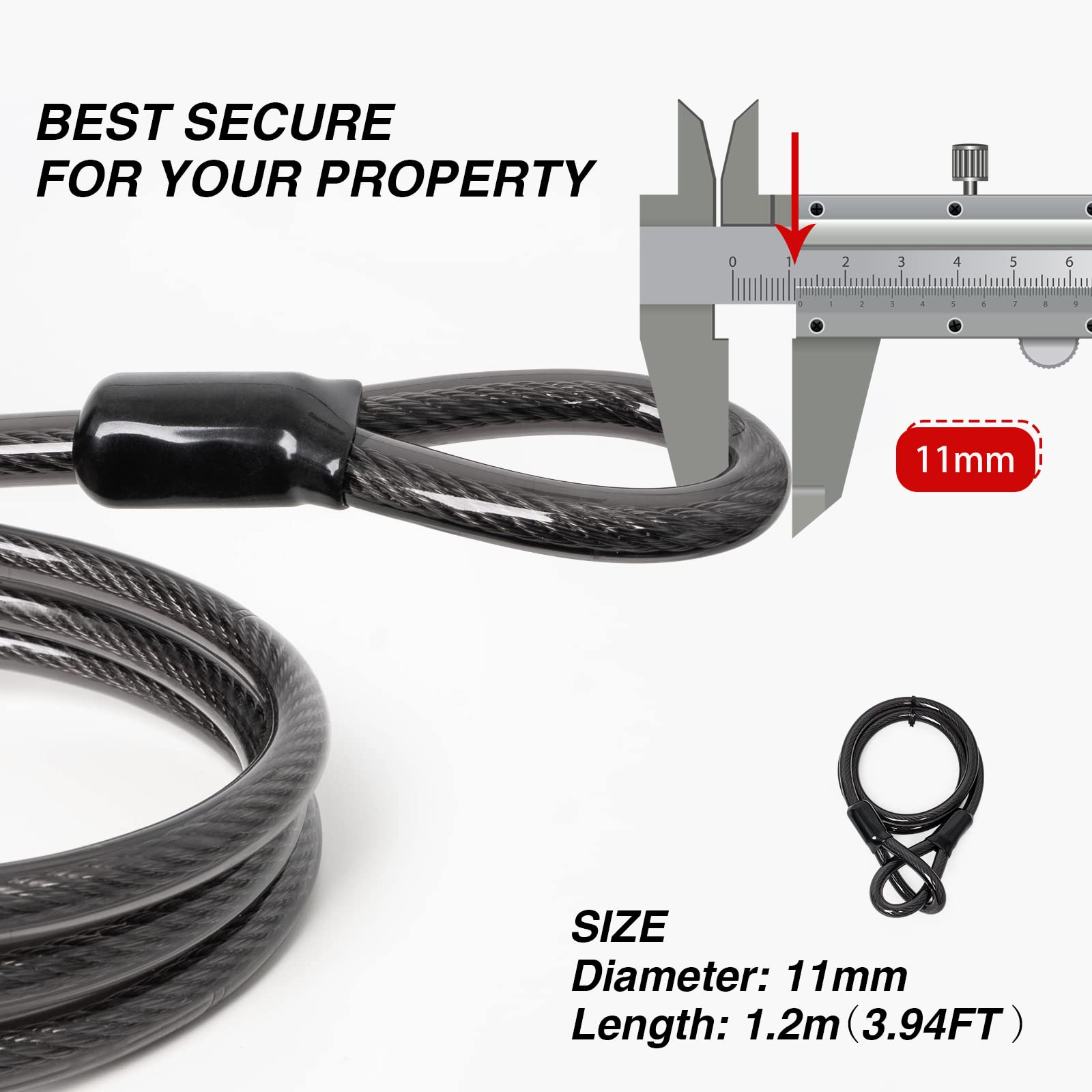 Olywan Bike Cable Chain Locks 1.8M/6FT Safety Cables Lock Loops Braided Steel Cable Coated with Double Lock Loops for Bicycle Luggage Ladder Boat Gate Motrobike