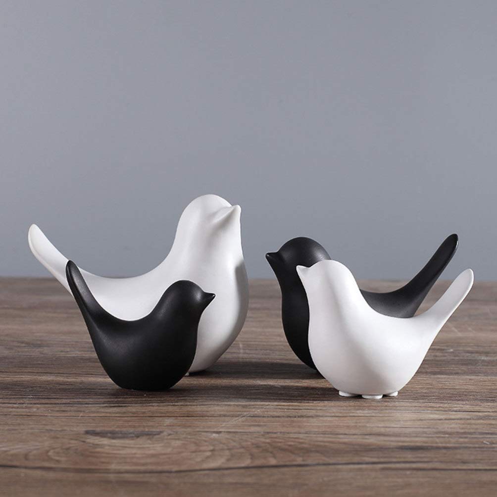 LIOOBO 2pcs Ceramic Bird Figurines Modern Minimalist Animal Ornament Crafts for Landscape Garden Home Office Desktop Display Decor (Black)