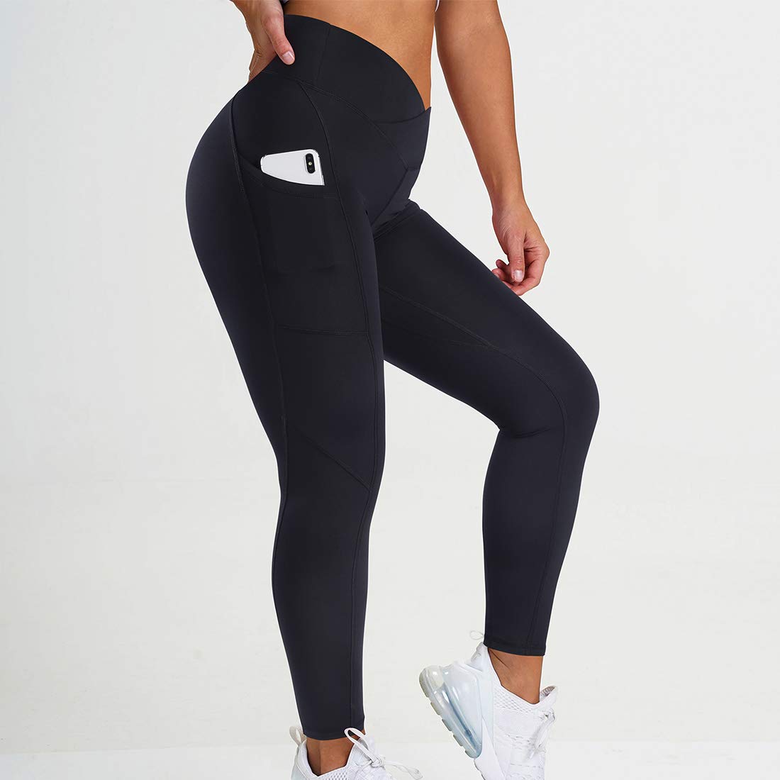 RUUHEE Women Ribbed Leggings with Pocket High Waisted Workout Gym Yoga Pants(Medium,Ribbed Black)