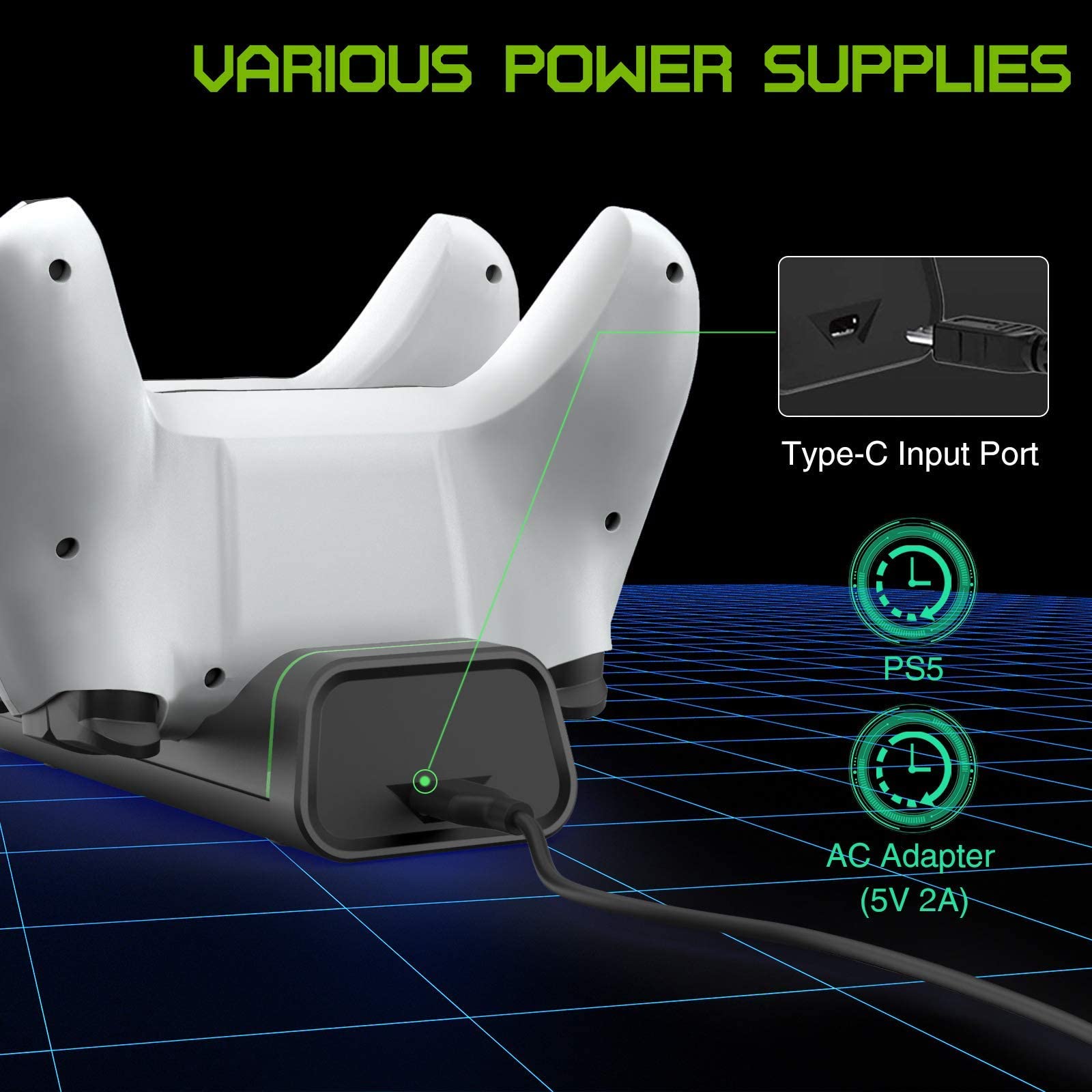MoKo PS5 Controller Charging Station Kit, 1 PS5 Controller Charging Dock (Black) and 1 PS5 Controller Charger Station (Black)