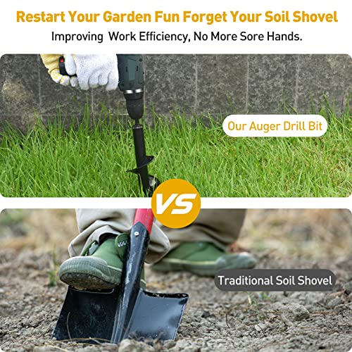 RVOREN Auger Drill Bit for Planting - Planting Auger for Cordless Drill, Black Bulb Auger 1.6″x9″, 1.6″x16″, 3″x12″, 4″x12″ Set for Garden Plants Bulbs