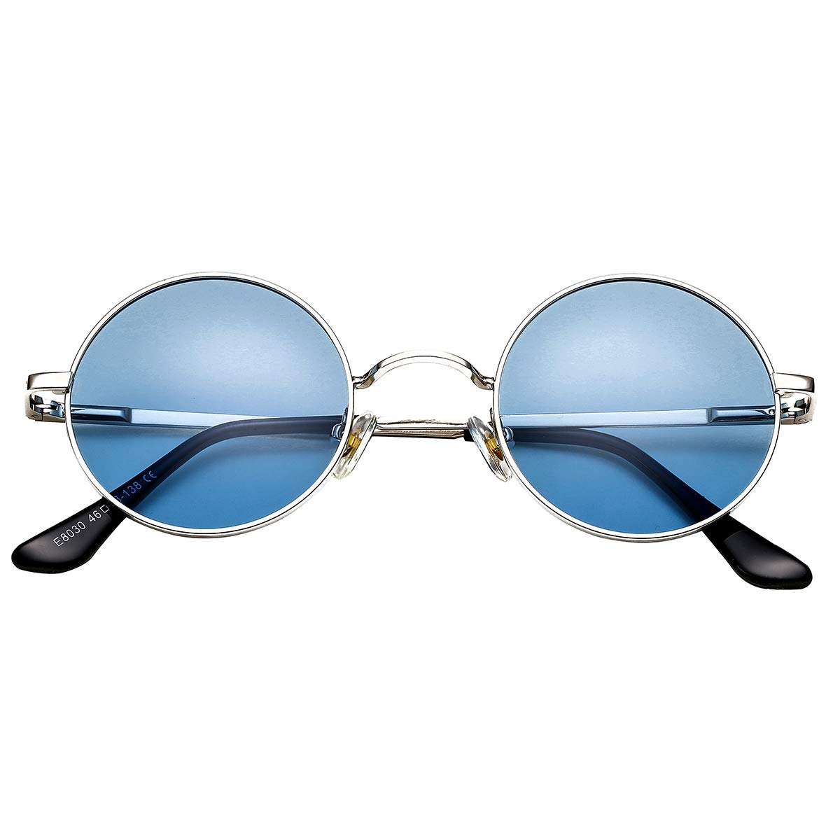 PORADAY Circle Lennon Glasses Retro Round Polarized Sunglasses Hippie Style Small Circle Sun Glasses (Silver/Clear Blue)