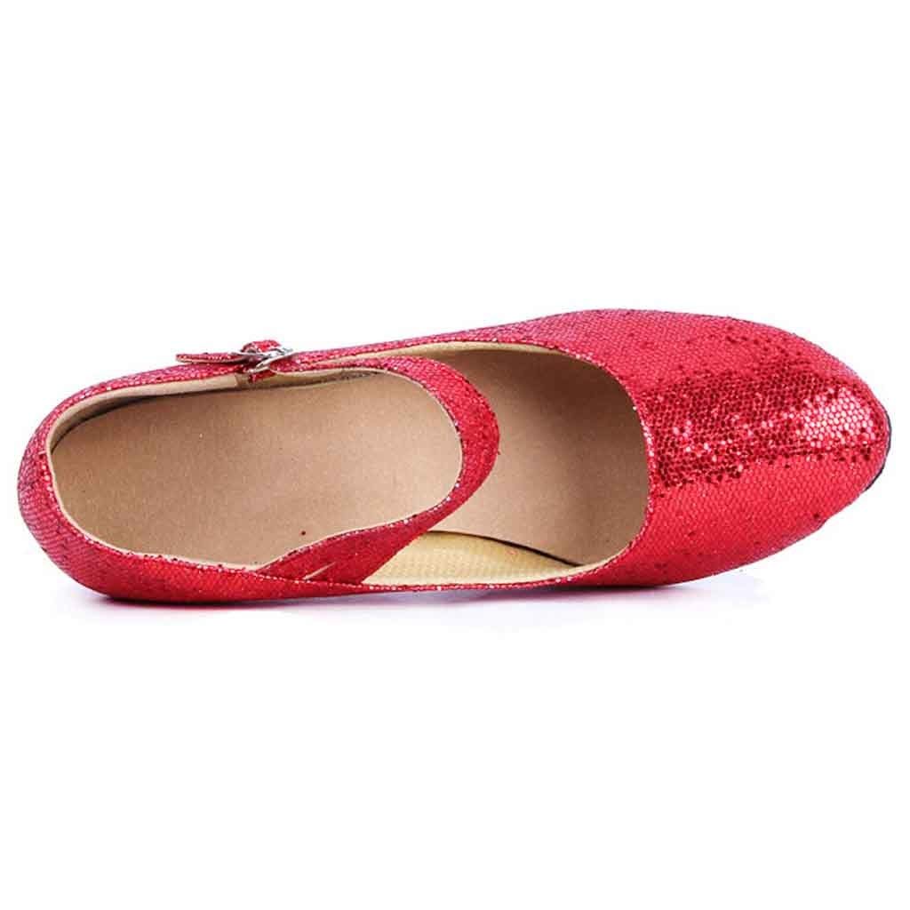 Mid-High Heels Glitter Dance Shoes Women Ballroom Latin Tango Dance Shoes Dance Heel (Red, 7)