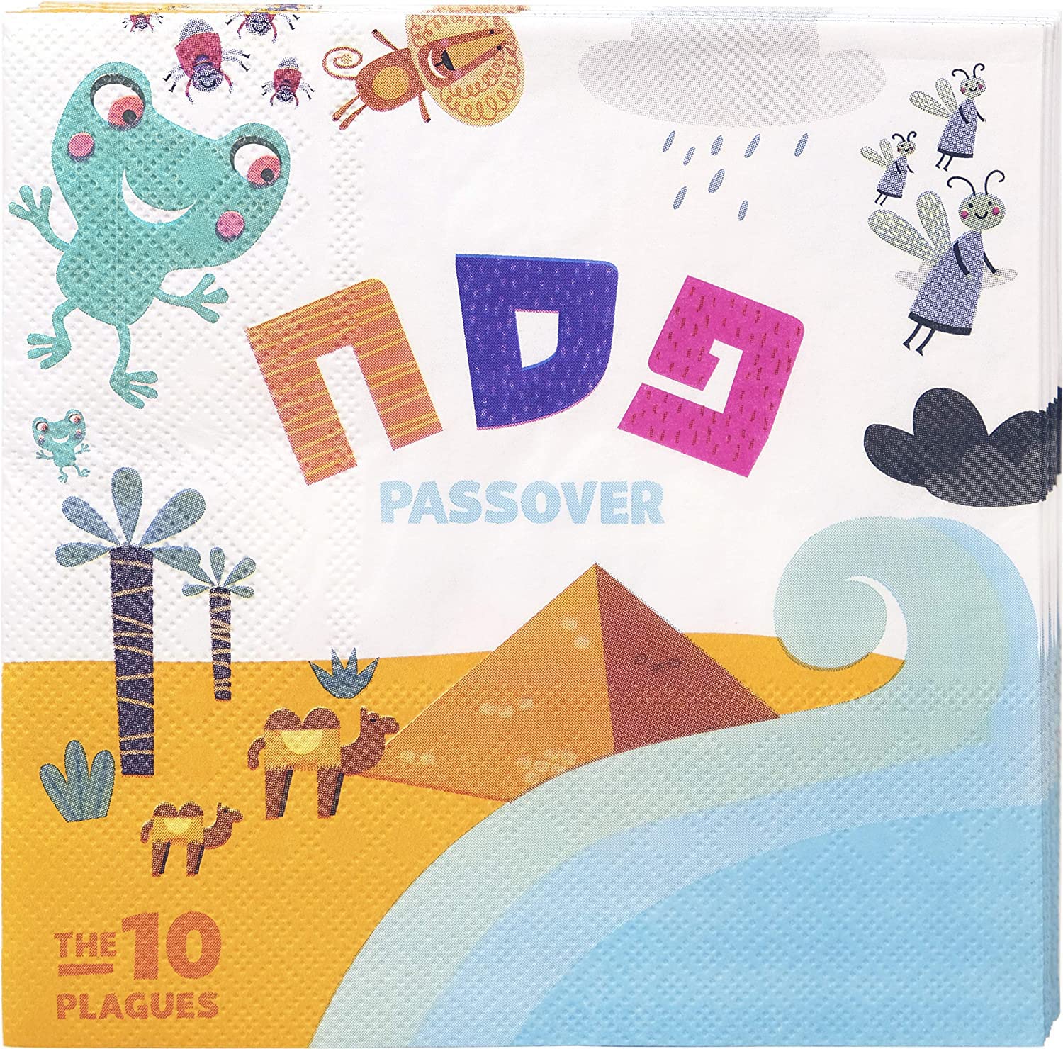 Passover Disposable Seder Plate Set - Ten Plagues Design - 9" and 7" Plates, Cups, Napkins, and Place Cards, 120 Piece Set, Serves 24 People