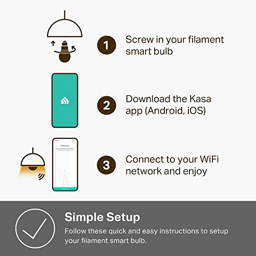 Kasa Smart Wi-Fi LED Bulb, Filament A19 E26 Smart Light Bulb, Soft White 2700K, Dimmable, No Hub Required, Compatible with Alexa & Google Assistant, Antique Vintage Style (KL50),7 watts