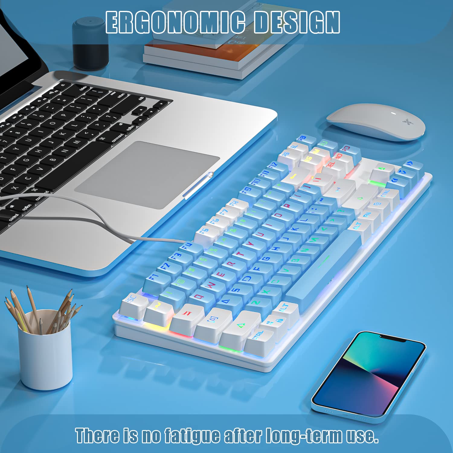 MIHIYIRY K400 Mechanical Gaming Keyboard, 87 Key Computer Keyboard Blue Switch Mechanical Keyboard with RGB Backlight with Type-C Cable for Win/Mac