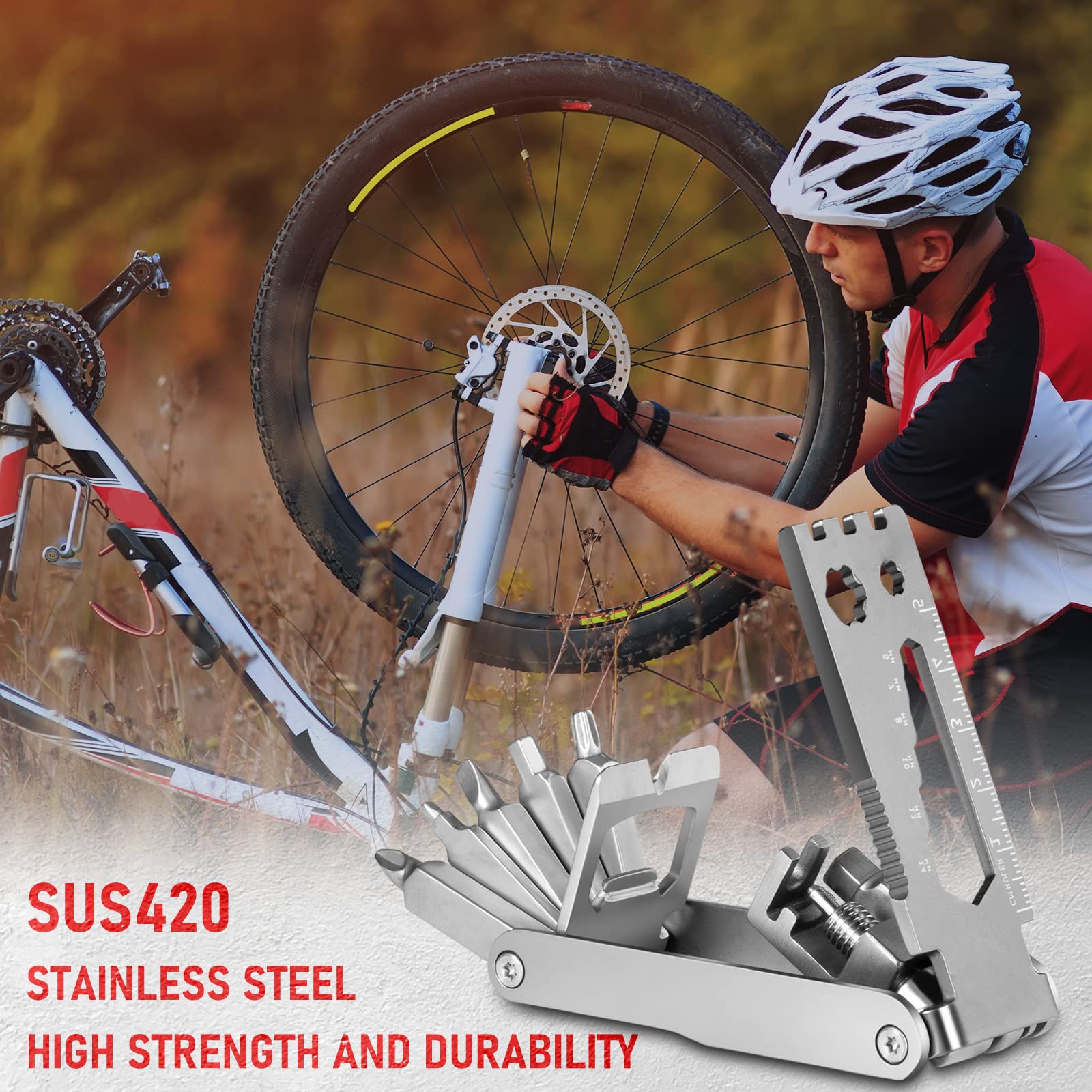 MOKWHEEL Bike Multi Tool,16 in 1 Cycling Multitool Kit for Repairing Road and Mountain Bikes. Slim Profile with Chain Breaker, Includes Slim Bag, Cyclist Gift