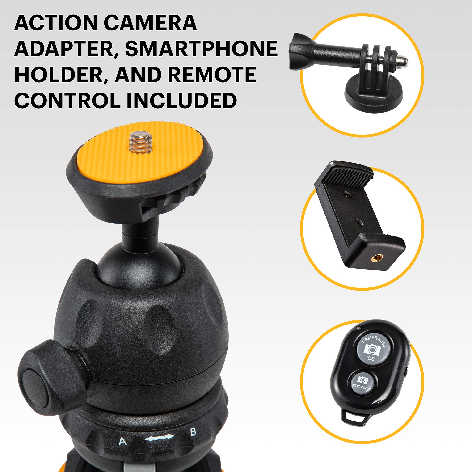 Kodak Mini Tripod for Luma 75, Luma 150, Luma 350 with 360° Ball Head, Adjustable Compact 9” Tabletop Tripod, 5-Position Legs, Rubber Feet, Remote Control, Smartphone & Action Camera Adapters Included