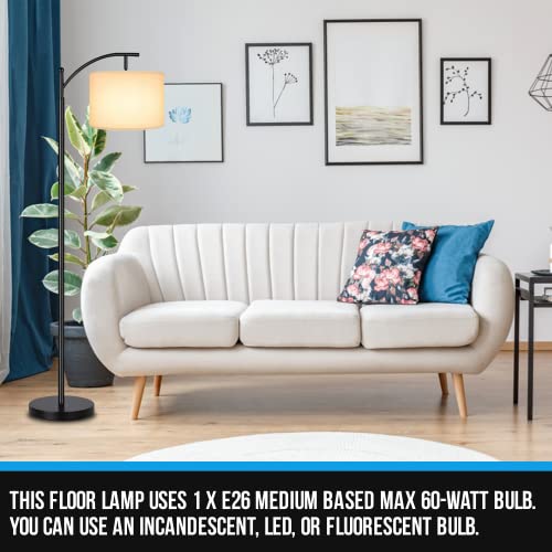 LIGHTACCENTS Bronze Floor Lamp with Hand-Stitched Hanging Drum Shade - Bedroom Lamp - Living Room Lamp