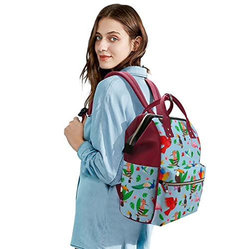 Tropical Birds Jungle Summer Waterproof Mommy Bag Diaper Bag Backpack Multifunction Large Capacity Travel Bag