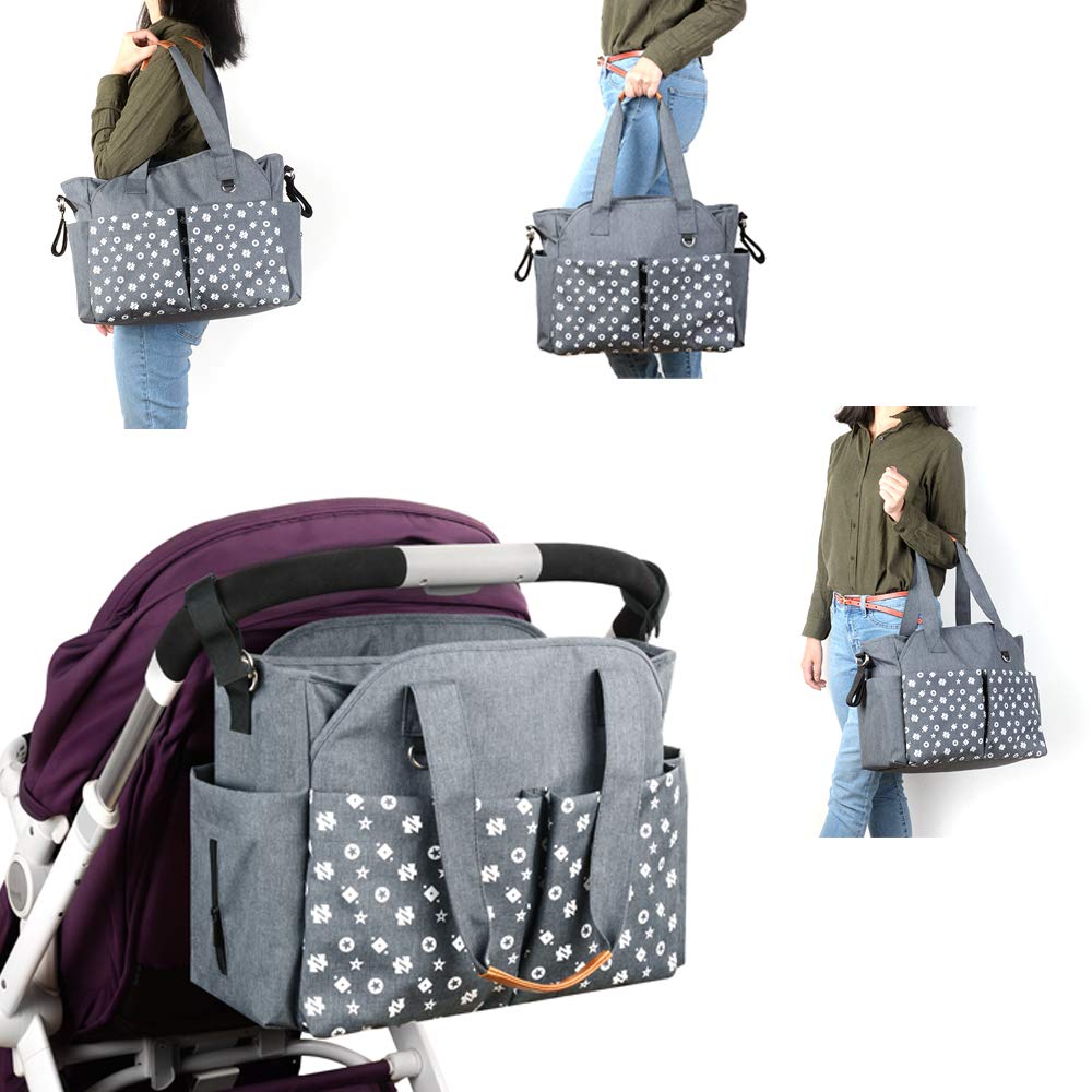 Jenleestar Diaper Tote Bag, Diaper Changing Handbag with Stroller Straps & Shoulder Strap for Hospital & Maternity, Large Capacity Baby Weekender Travel Bag(Grey)