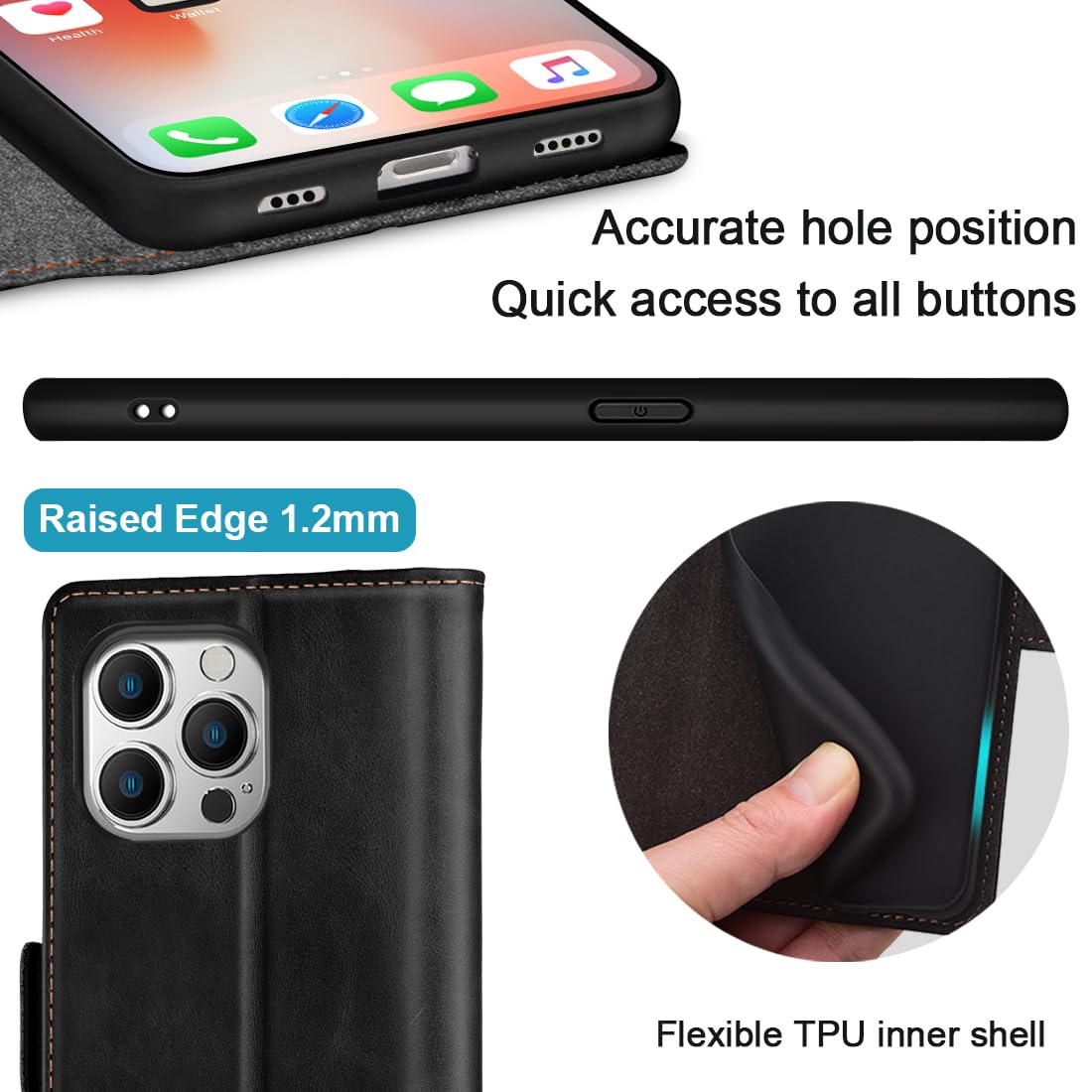 KEZiHOME iPhone 15 Pro Max Wallet Case, Genuine Leather [RFID Blocking] iPhone 15 Pro Max Case Card Slot Magnetic Stand Phone Cover Flip Case Compatible with iPhone 15 Pro Max 5G (Gray/Brown)
