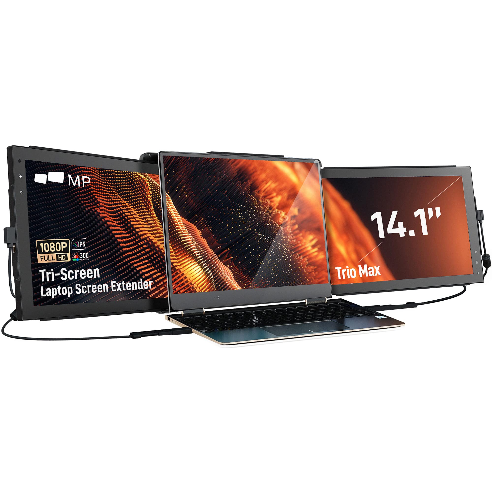 Trio Max 14'' Mobile Pixels Tri-Screen Laptop Screen Extender with Kickstand, Full HD IPS Triple Monitor for laptops USB C/USB A,Windows/Mac/OS/Android/Switch Compatible (2X Monitor and 1x Kickstand)