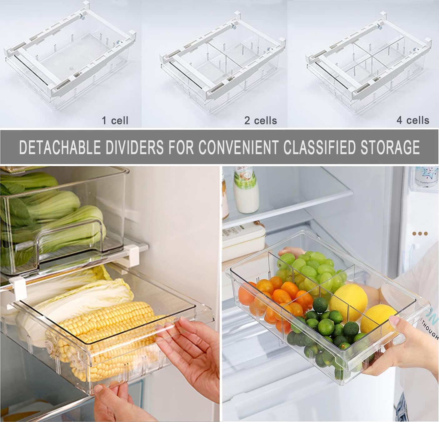 SDFNBRA Refrigerator Organizer Bins, Fridge Drawer Organizer, Clear Plastic Container Drawer for Fridge, Home Essentials Organization and Storage Box for Kitchen Cabinet Pantry