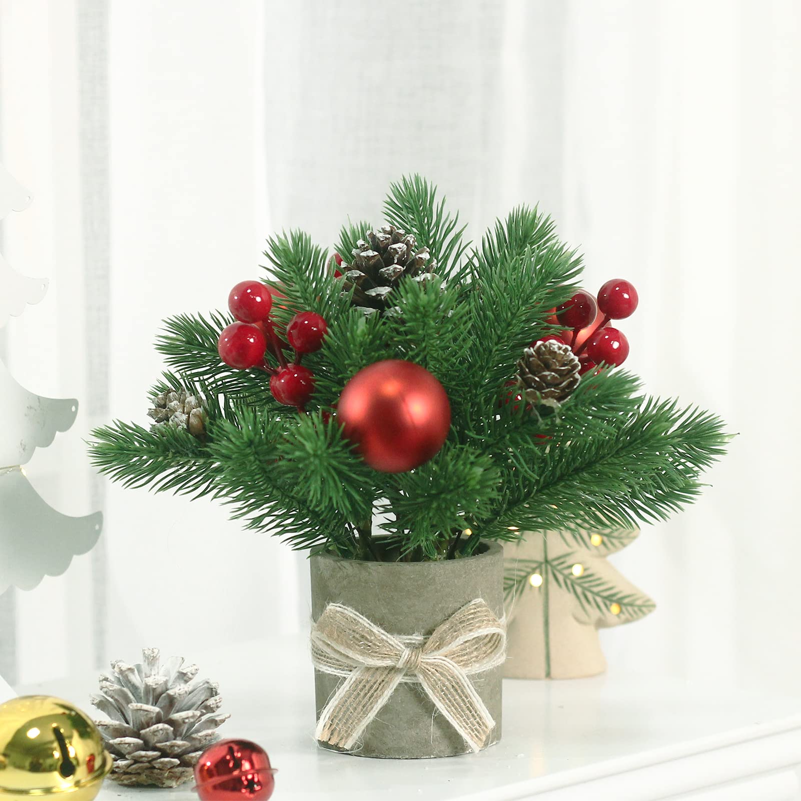 JIALEIXI 2PCS Small Christmas Tree,Tabletop Mini Xmas Tree,9" Artificial Little Potted for Christmas Decor,Suitable for Weddings, Holidays, Christmas and Other Festivals.(Red/Green)