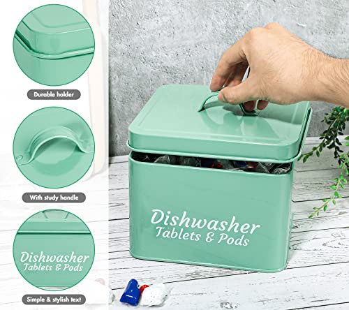 Webake Dishwasher Pod Container Tablet Holder, Farmhouse Metal Dishwasher Pods Storage Container with Lid for Kitchen Organization and Storage