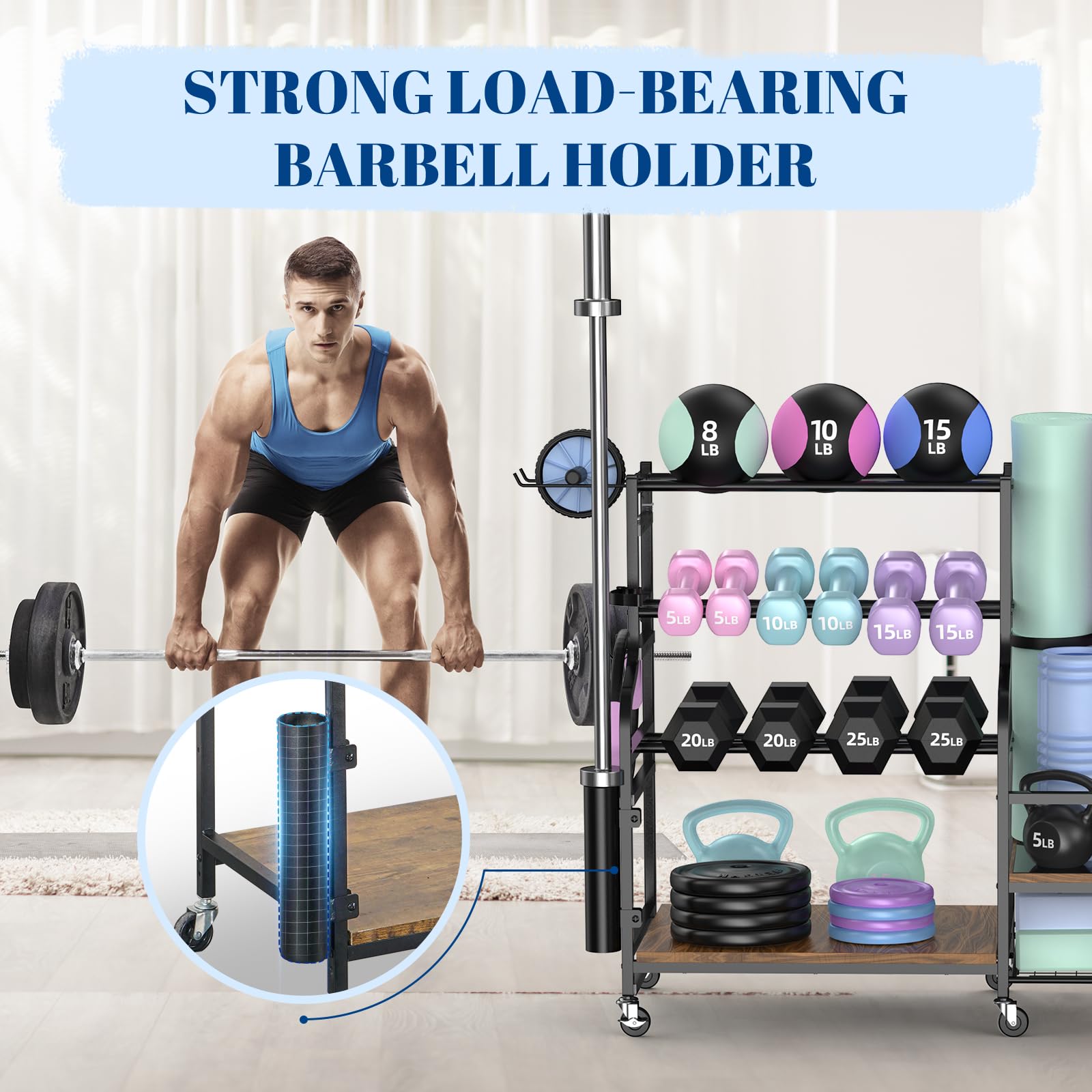 Mythinglogic Home Gym Storage Rack-Yoga Mat Storage Rack for Yoga Strap,Foam Roller and Resistance Bands,Workout Equipment Storage Organizer for Dumbbells Kettlebells