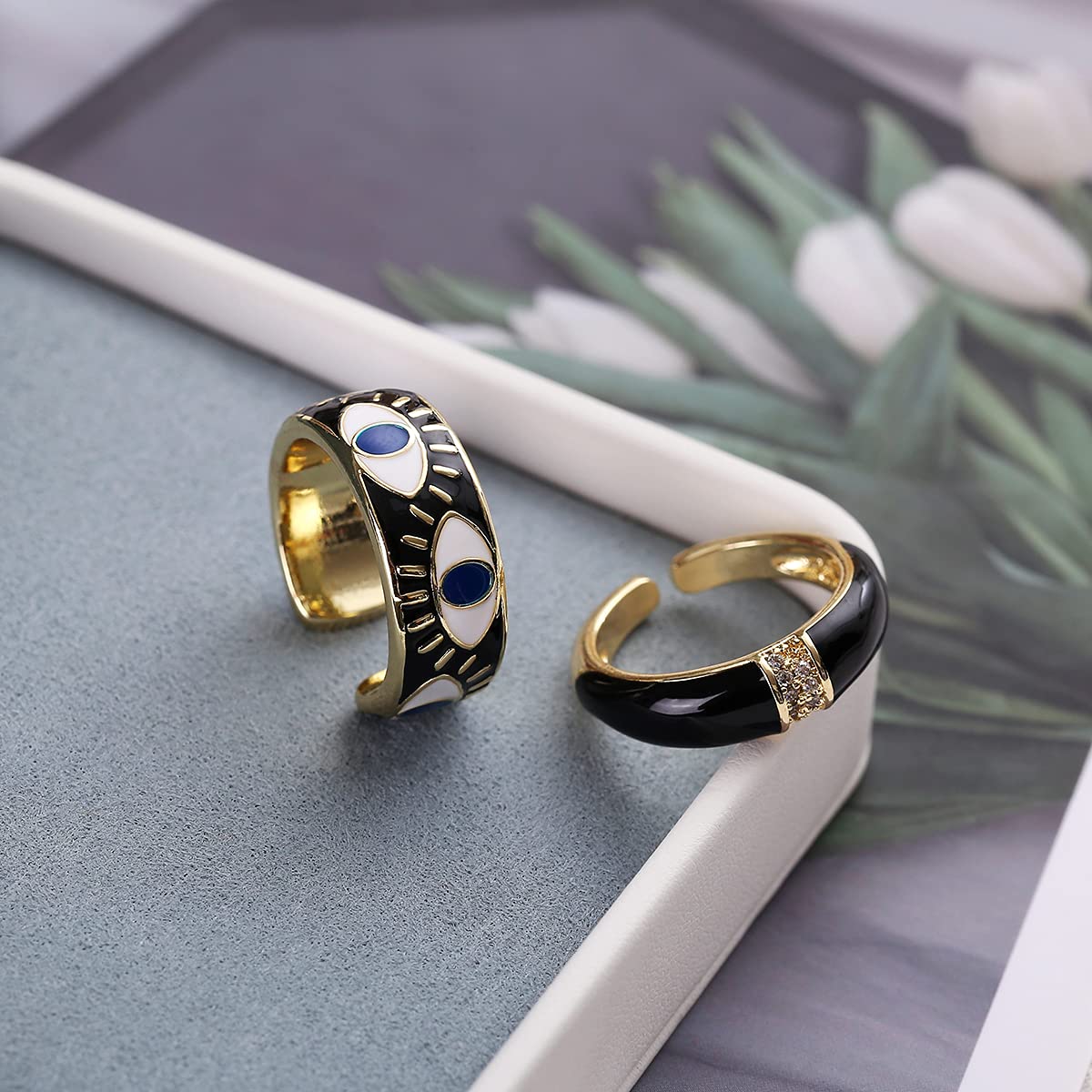 LUREME Enamel Evil Eye Rings Set for Women Colorful Stacking Rings Enamel Stackable Finger Bands Rings Set (rg002048-1)