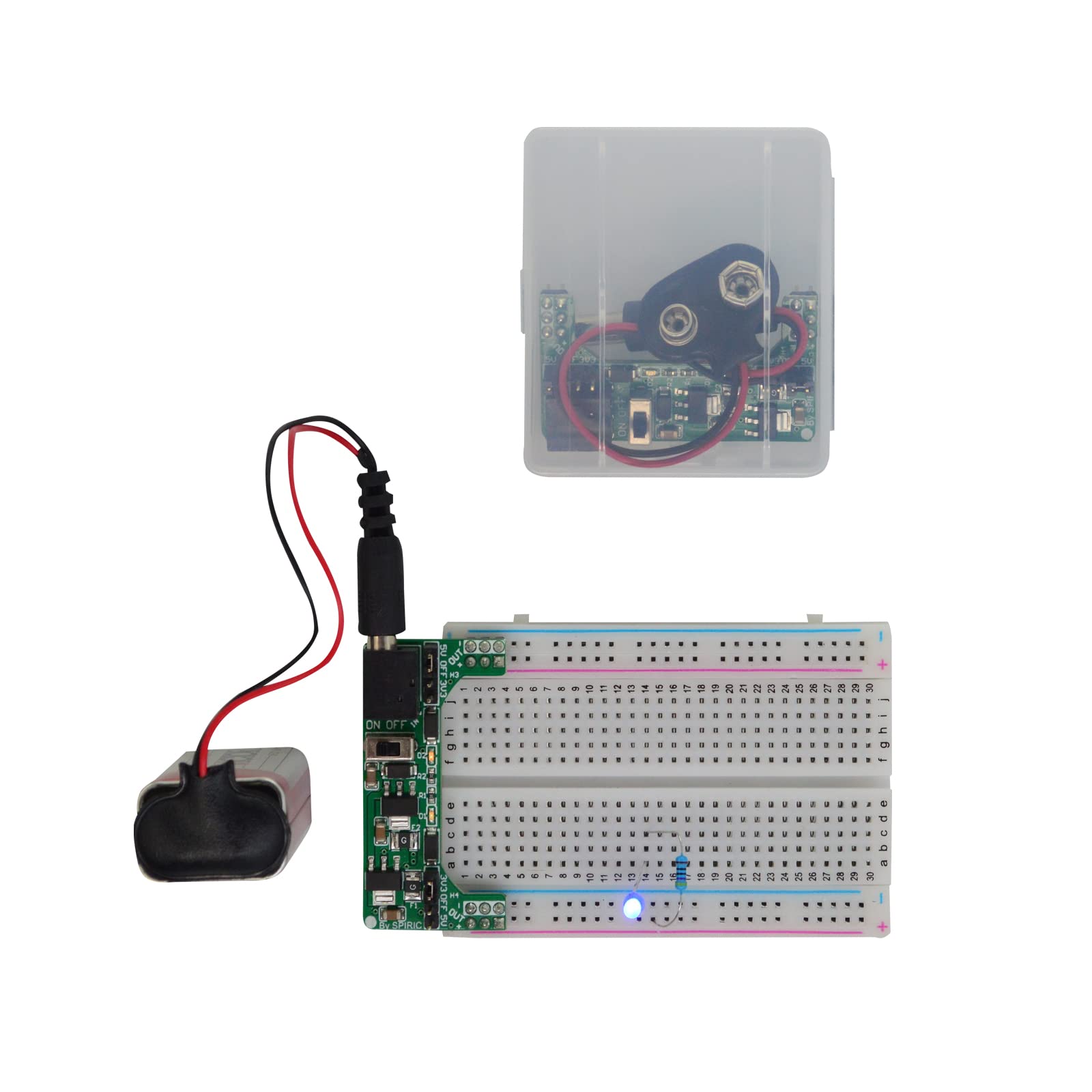 SPIRICH Breadboard Power Supply Module 3.3V/5V Independent Dual Voltage Power Supply Board Module with A Battery Clip Power Cable in A 9V Battery Box…