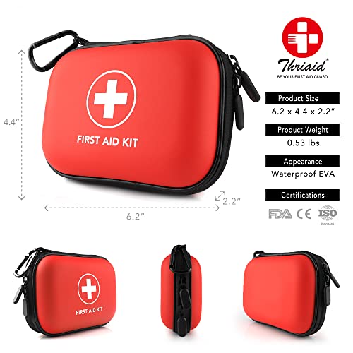 Mini First Aid Kit, 100 Pieces Water-Resistant Hard Shell Small Case - Perfect for Travel, Outdoor, Home, Office, Camping, Hiking, Car (Red)