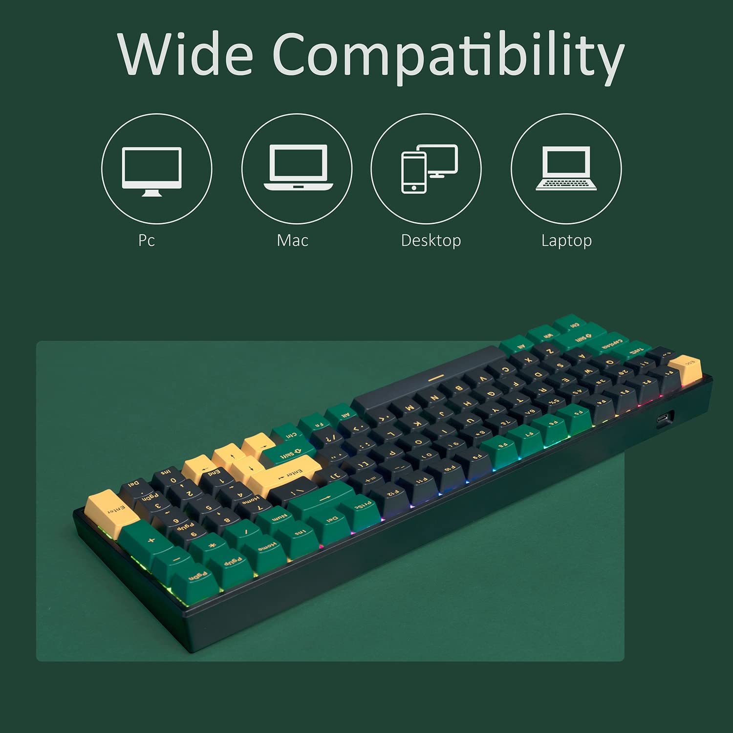 ONE METER Wireless Mechanical Keyboard, RGB Backlit Full Size 100 Keys with Hot Swappable Gateron Switches and PBT Keycaps, Bluetooth5.0/2.4G/Wired Rechargeable Gaming Keyboard for Mac Windows PC