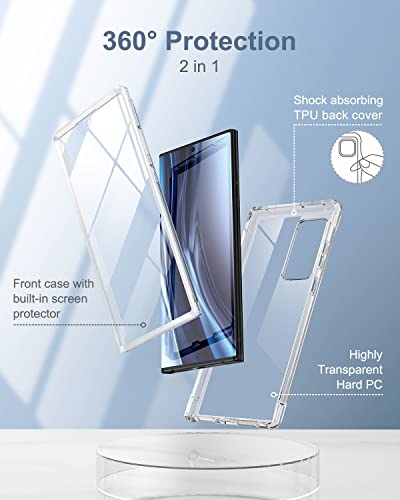 SURITCH for Samsung Galaxy S22 Ultra Clear Case 6.8" (Only), [Built-in Screen Protector] Full Body Protective Hard Shell+Soft TPU Phone Case for Samsung S22 Ultra -(Full Clear)