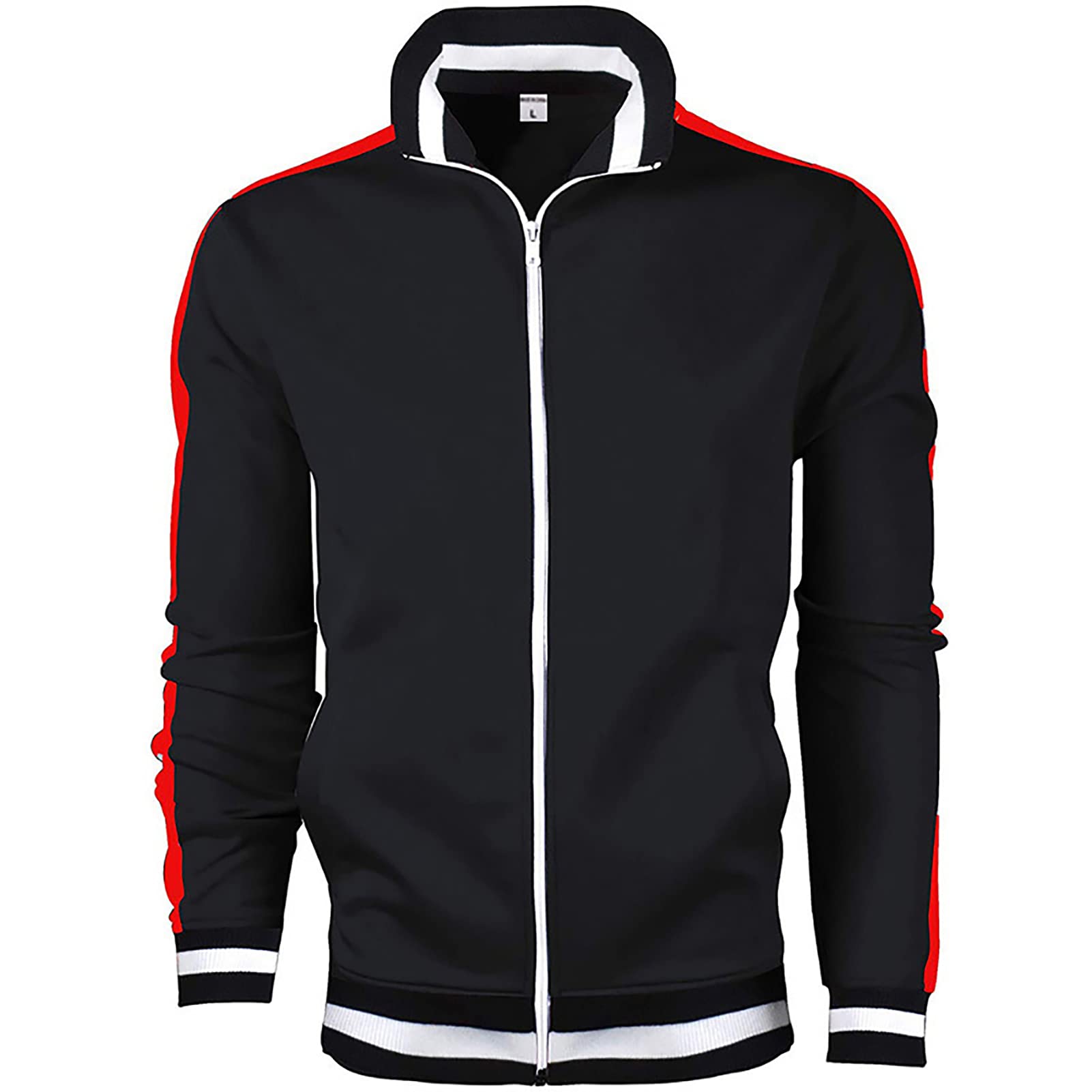 LeerKing Men's Tracksuit Activewear Joggers Sports Set Full Zip Sweat Suit for Training Workout Youth Teens,Black & Red,M