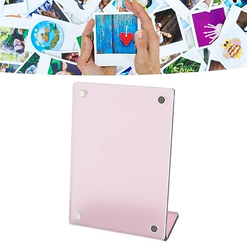 LJCM Slanted Back Photo Frame, Wide Application 3 Inch Multi Purpose Acrylic Self Standing Photo Frame L Shaped for Business Cards for Office (Pink)