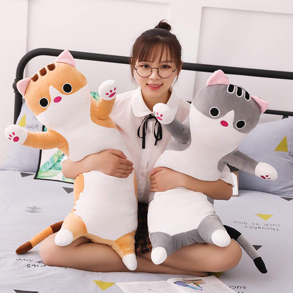 Jensquaify Long Cat Plush Pillow, Cat Stuffed Animals Body Pillow Cute Kitten Plush Hugging Pillow Toy Gifts for Kids (Gray, 19.68 inch)