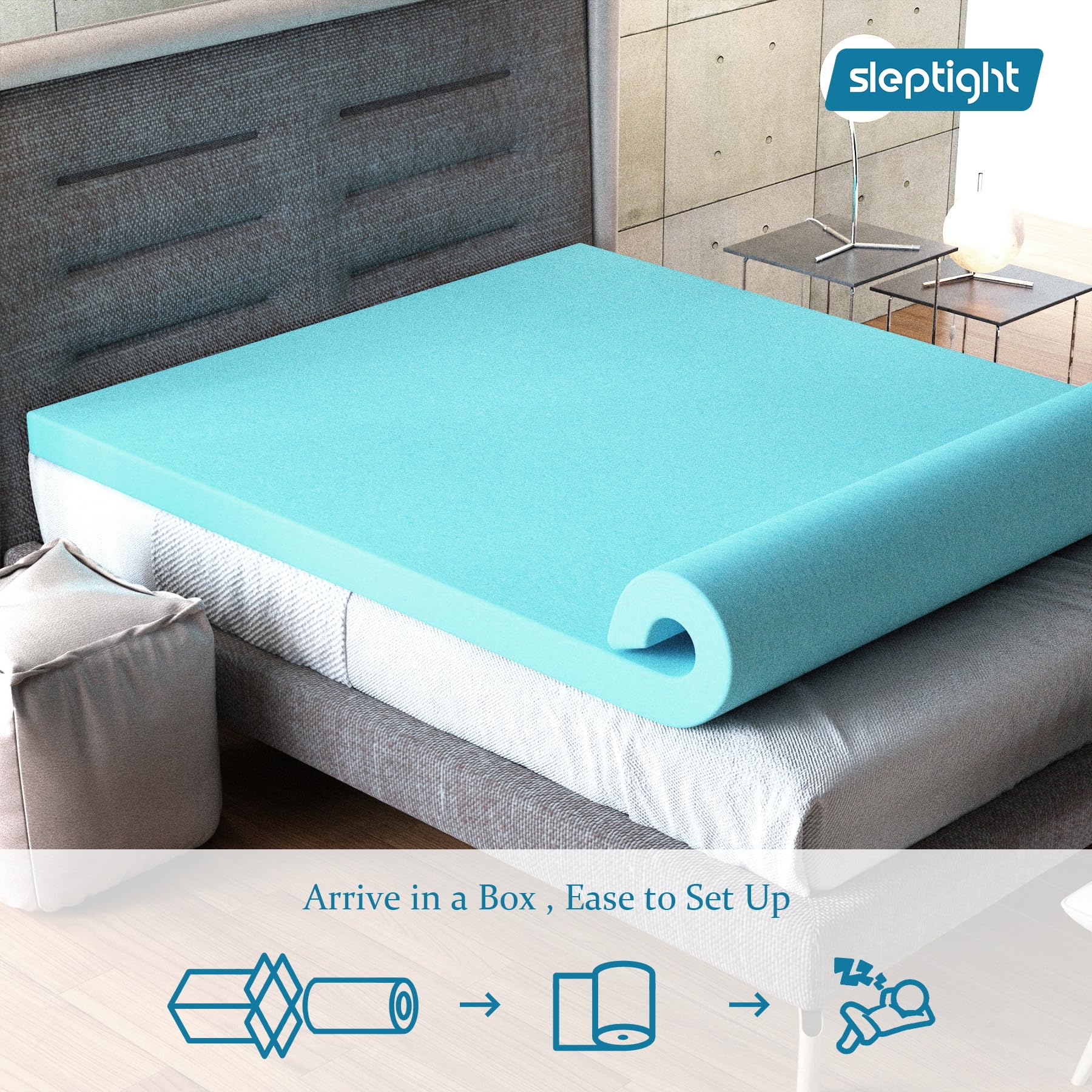 Sleptight 3 inches Hospital Size Mattress Topper in a Box,Bed Topper for Pressure Relief ,CertiPUR-US Certified 72 * 33 * 3 inches Mattress Pads Blue