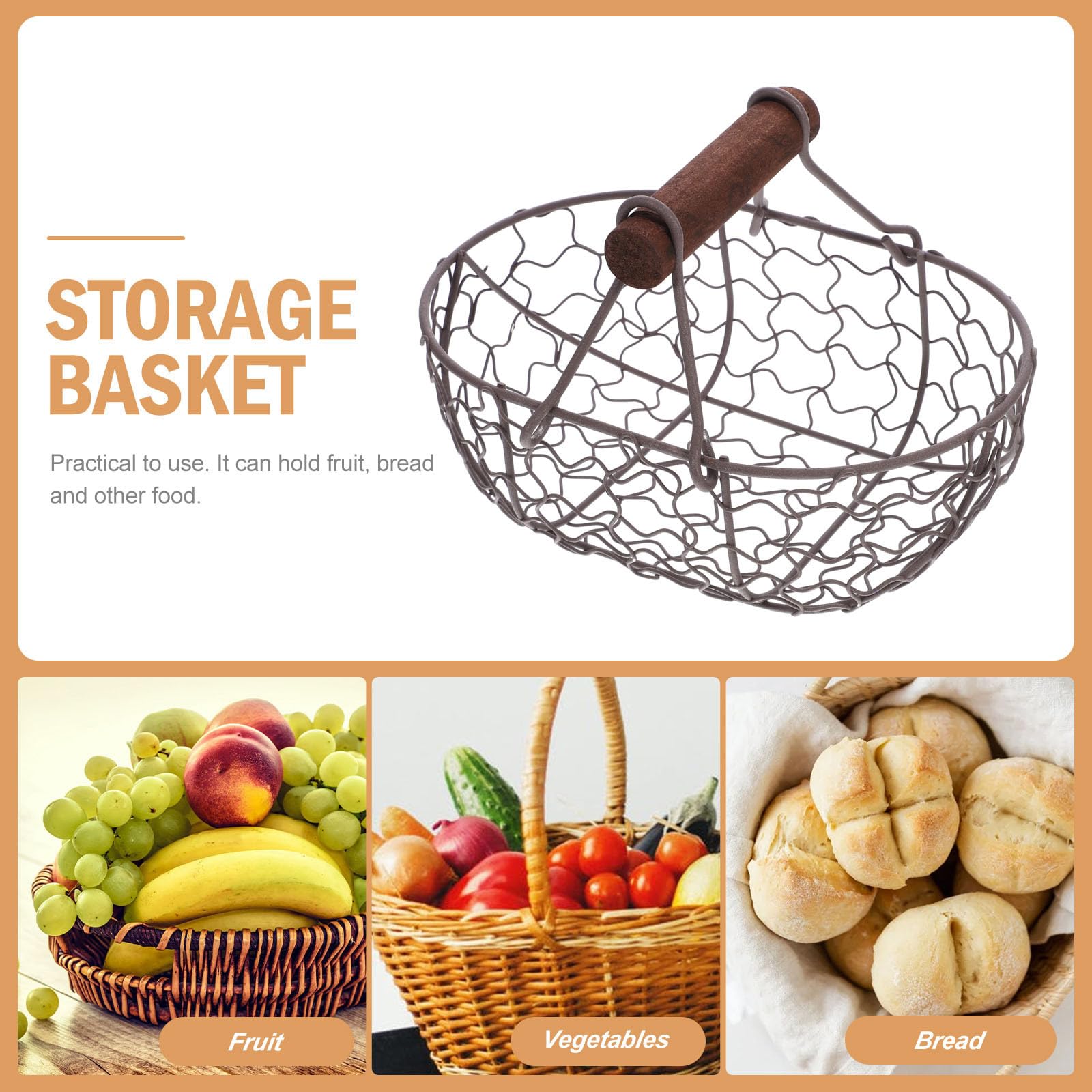 Operitacx Small Metal Wire Egg Basket Fresh Egg Container Organizer Case Countertop Holder Rust Gathering Basket Country Storage Basket for Easter Fruit Duck Egg with Handle (7x4.7 inch)