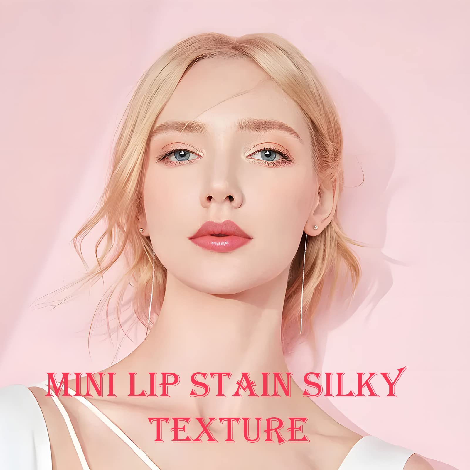 Lip Tint Korean Stain Set, 4 Colors Tinta Para Labios Water Long Lasting Waterproof Easy Apply Plumping Lip Moisturizing Mini Lipstick(Apple & Strawberry &Watermelon& Cherry)
